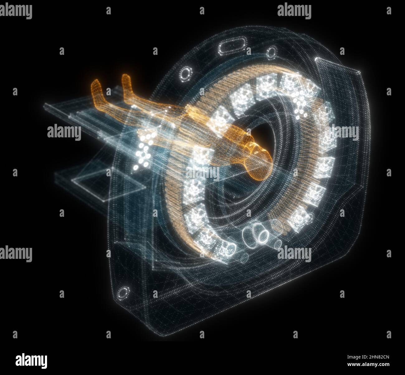 Digital MRI scan with patient Hologram. Medicine and Technology Concept ...