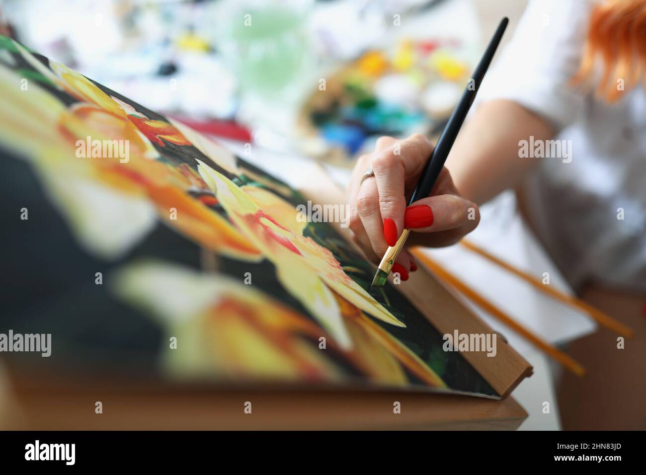 Concentrated female at work Stock Photo - Alamy