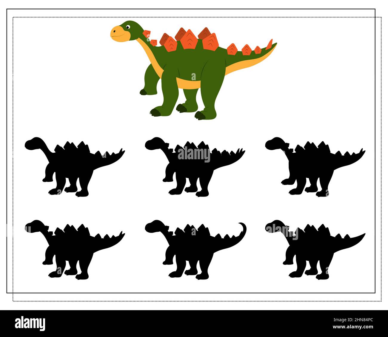 Children's logic game find the right shadow, cute cartoon dinosaur ...