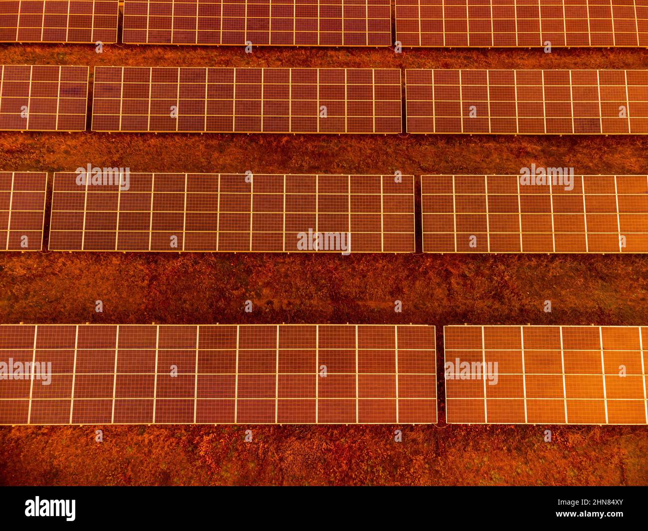 Aerial top view of a solar panels power plant. Photovoltaic solar ...