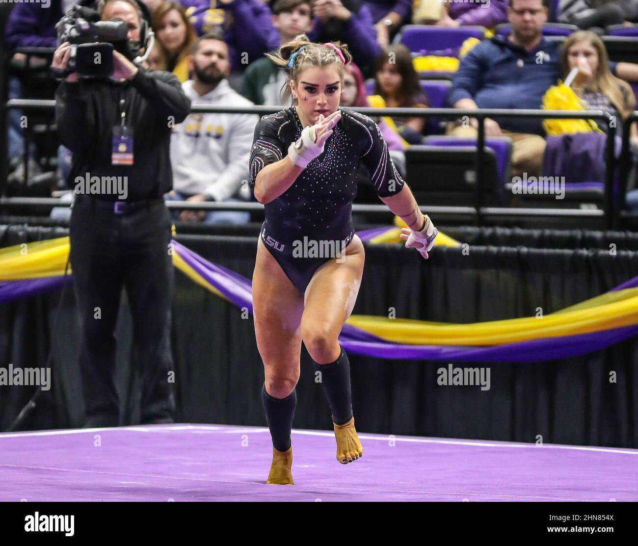 Baton Rouge, LA, USA. 5th Feb, 2022. LSU's KJ Johnson begins a tumbling ...