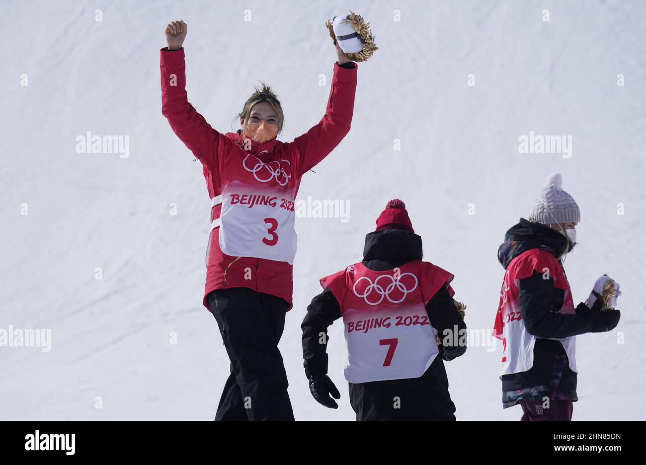 Zhangjiakou, China. 15th Feb, 2022. Silver medalist Eileen Gu of China ...