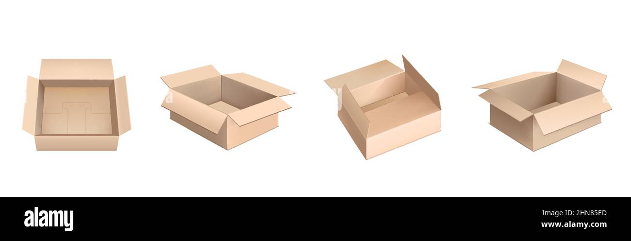 Cardboard boxes mockup, 3d vector cargo and parcel packages, realistic carton containers. Closed ...