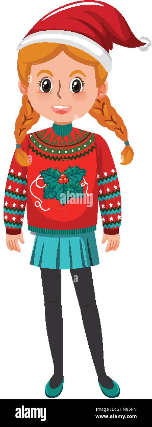 A girl wearing Christmas outfits on white background illustration Stock ...