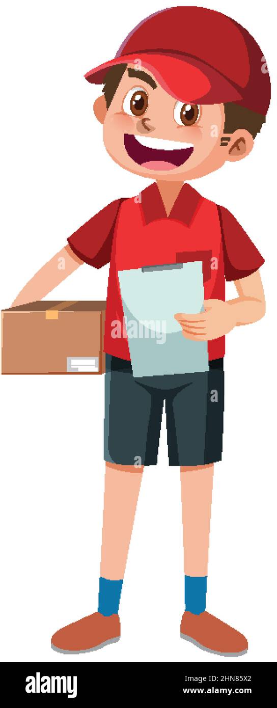 Delivery man cartoon character on white background illustration Stock ...