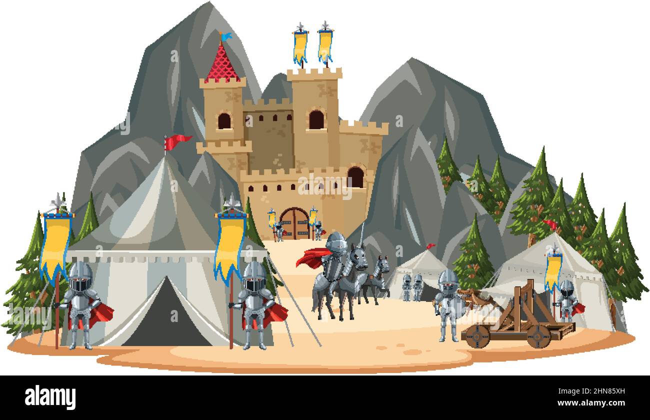Isolated landscape of medieval army camp illustration Stock Vector ...