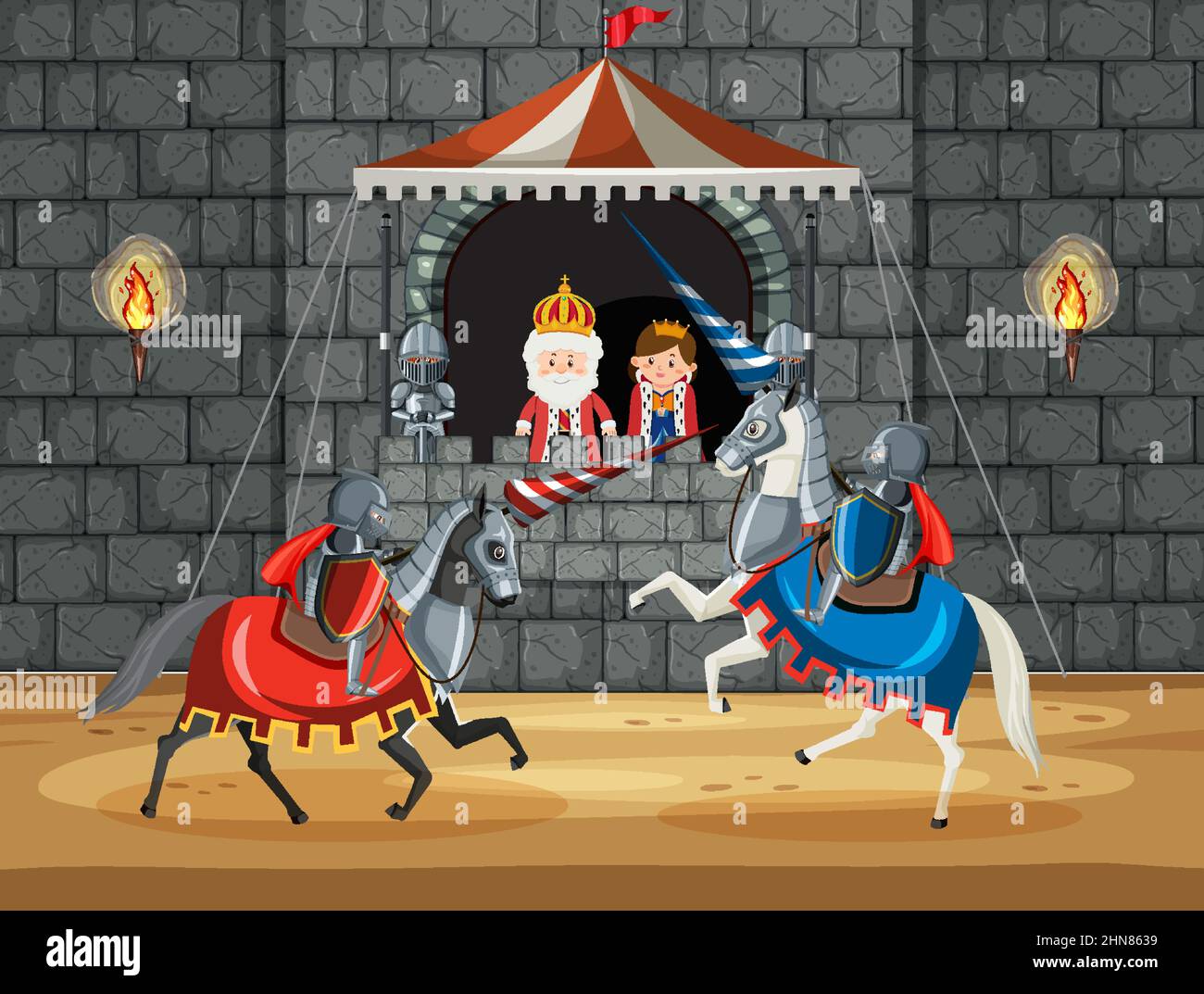 Two medieval knights fighting together illustration Stock Vector Image ...