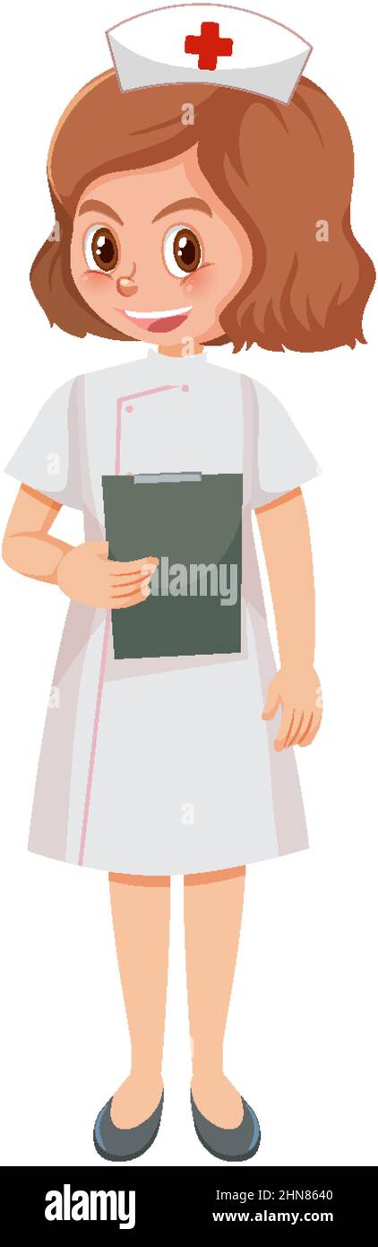 Cute nurse cartoon character on white background illustration Stock ...