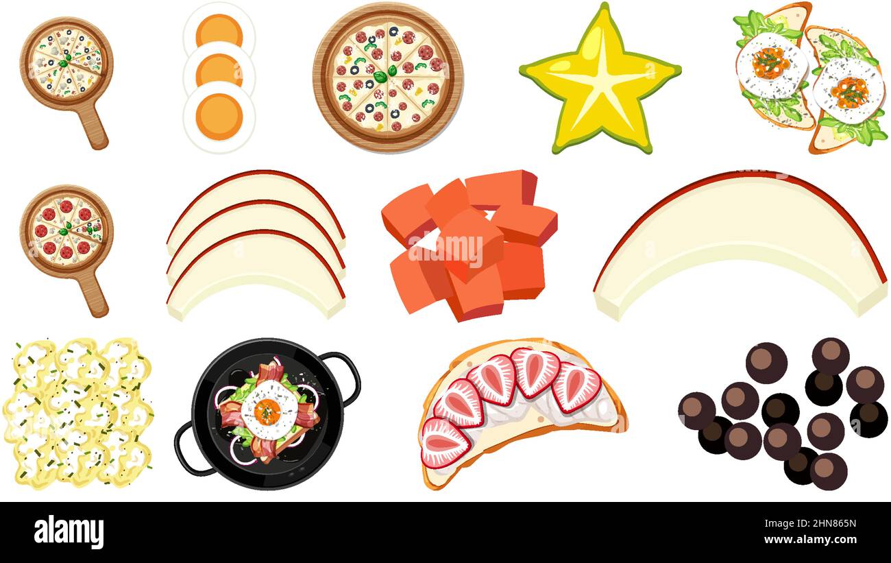 Collection of food ingredients on white background illustration Stock ...