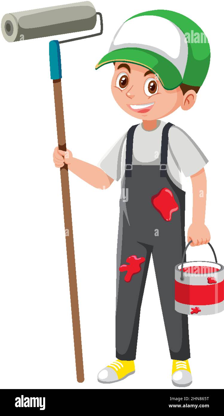 A male painter cartoon character on white background illustration Stock ...