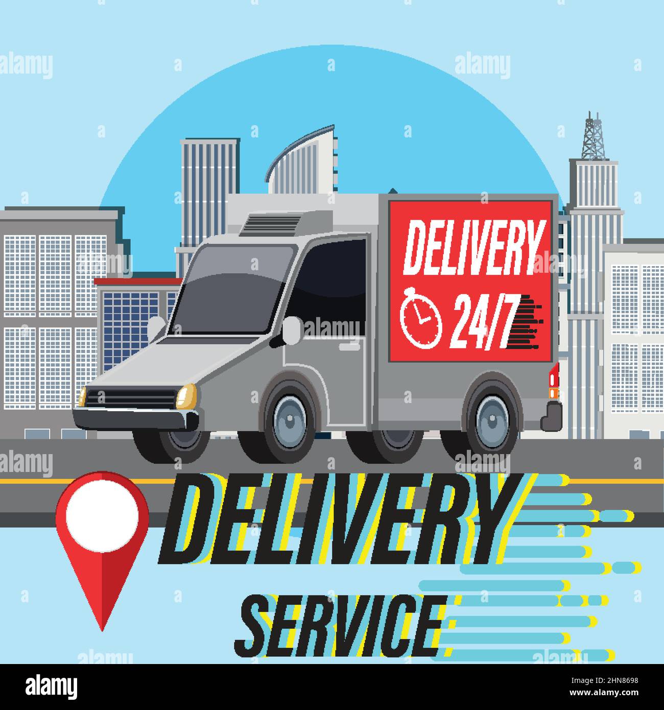 Delivery Service banner with panel van and location pin illustration ...