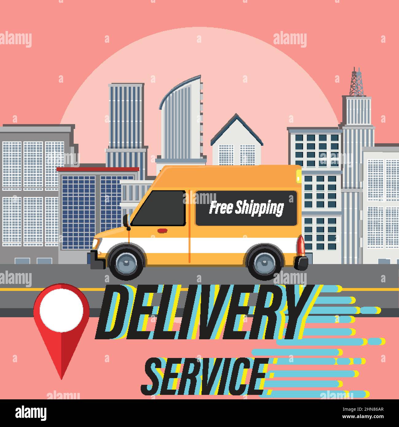 Delivery Service wordmark with delivery panel van illustration Stock ...