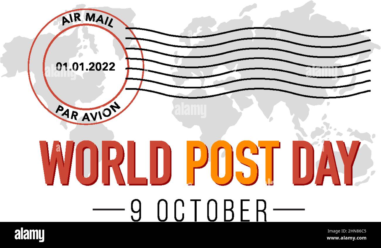 World Post Day banner with postmark on world map illustration Stock ...