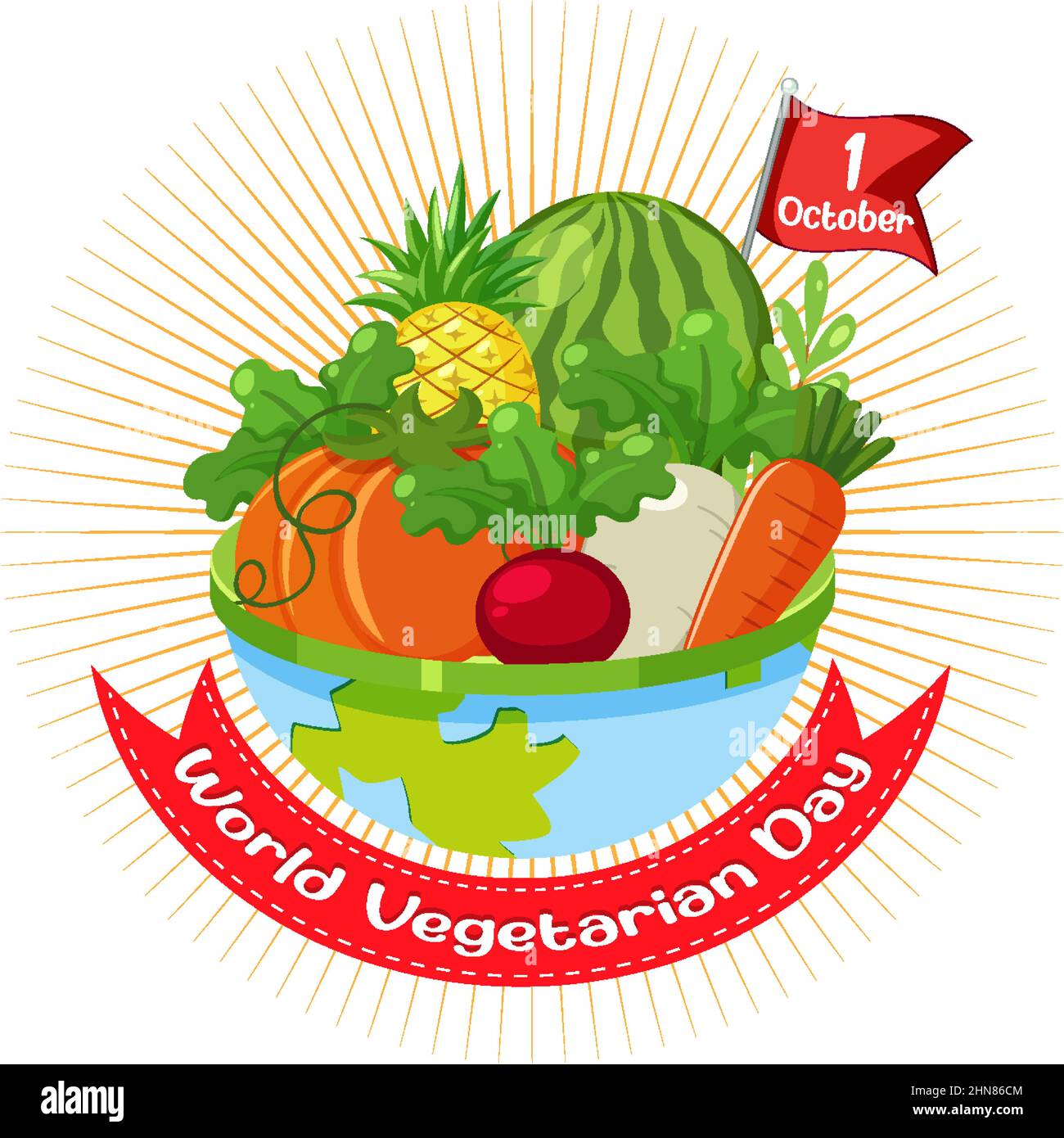 World Vegetarian Day logo with vegetable and fruit illustration Stock ...