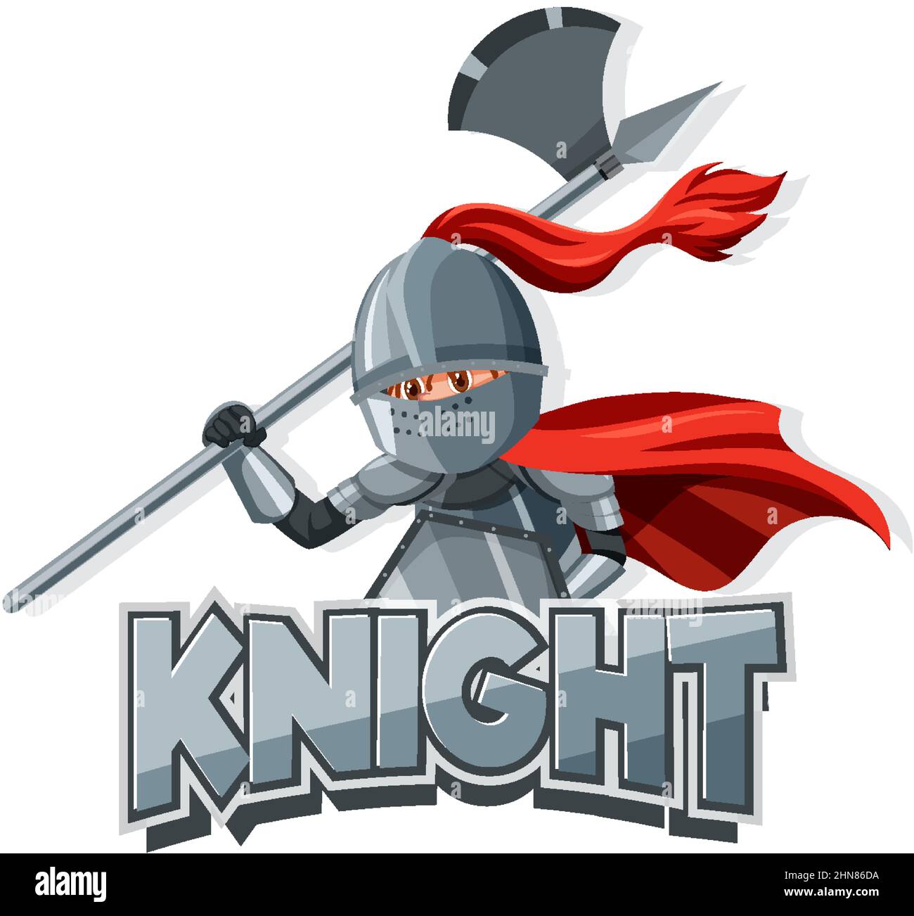Knight font logo with a medieval knight in cartoon style illustration ...