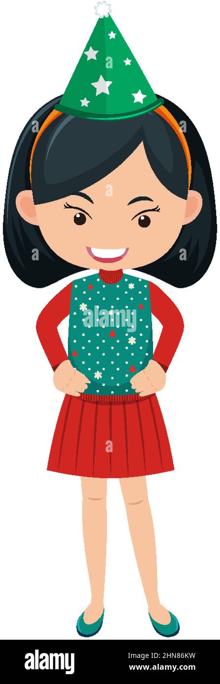 A girl wearing Christmas outfits on white background illustration Stock ...