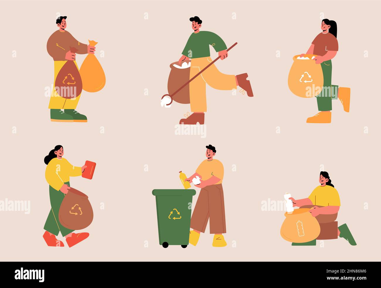 Set of people collect trash, ecology, nature protection, volunteering ...
