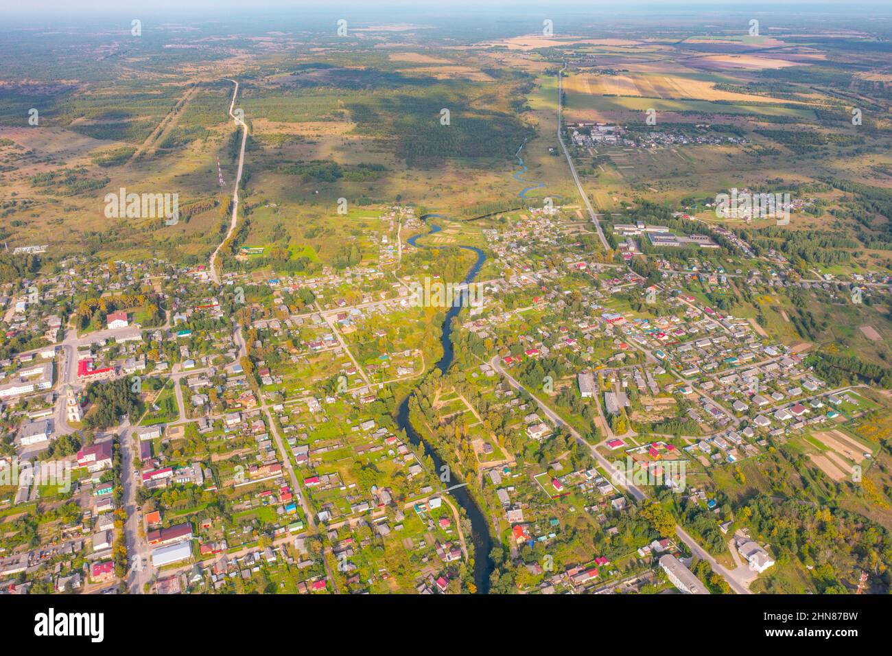 Aerial over neighborhood small houses hi-res stock photography and ...