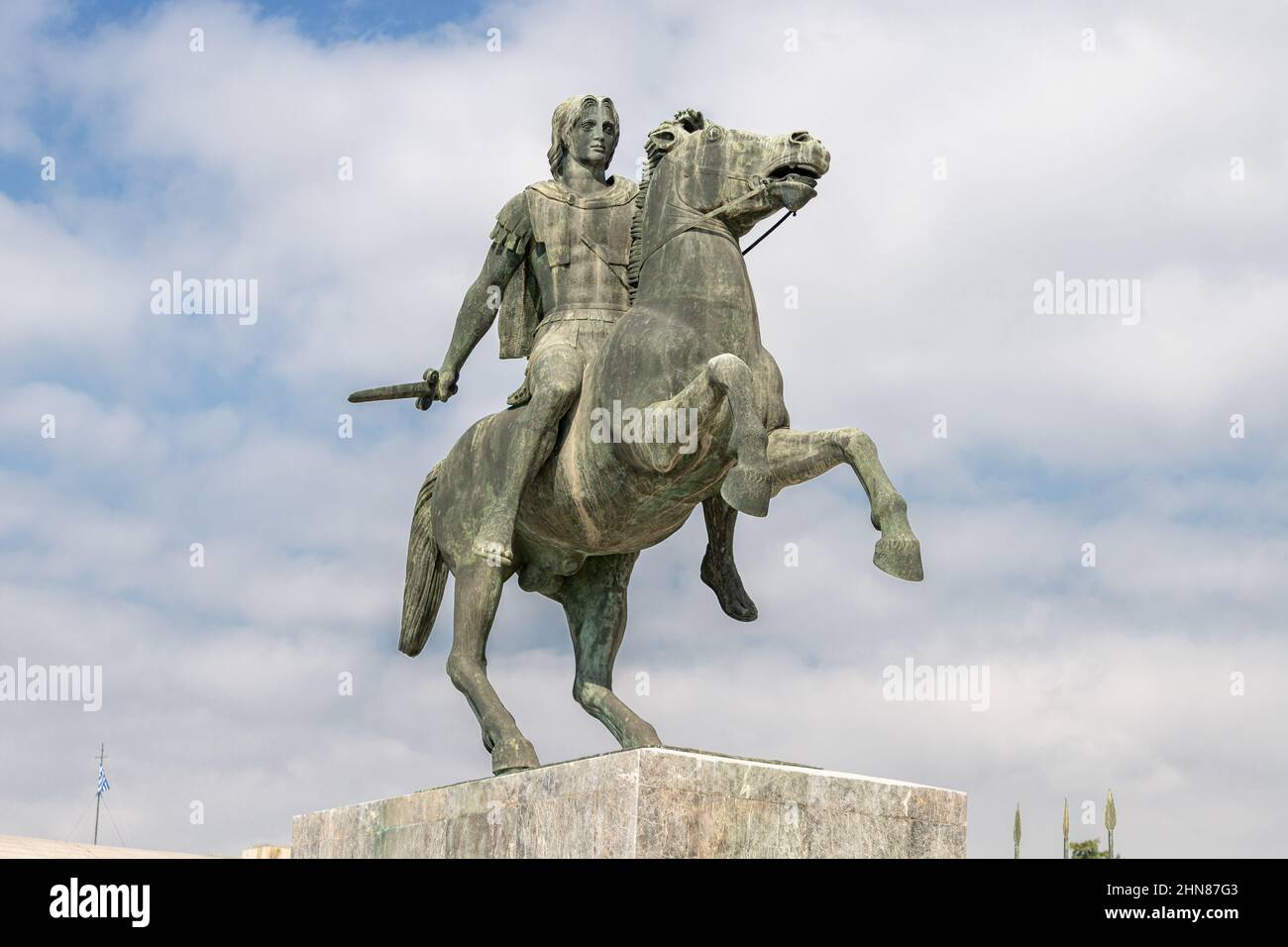 21 October 2021, Thessaloniki, Greece: statue of the conqueror ...