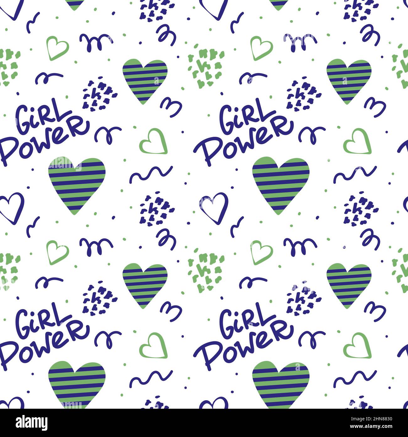 Vector feminism symbol seamless pattern. Lettering and hearts. Feminist ...