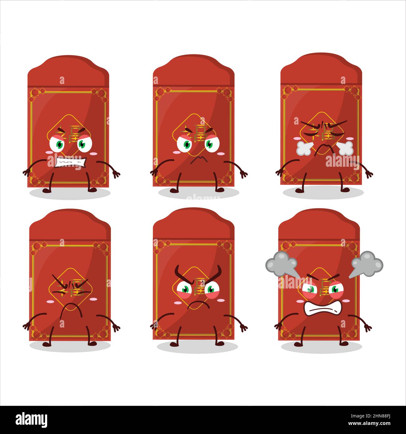 Red packets chinese cartoon character with various angry expressions ...