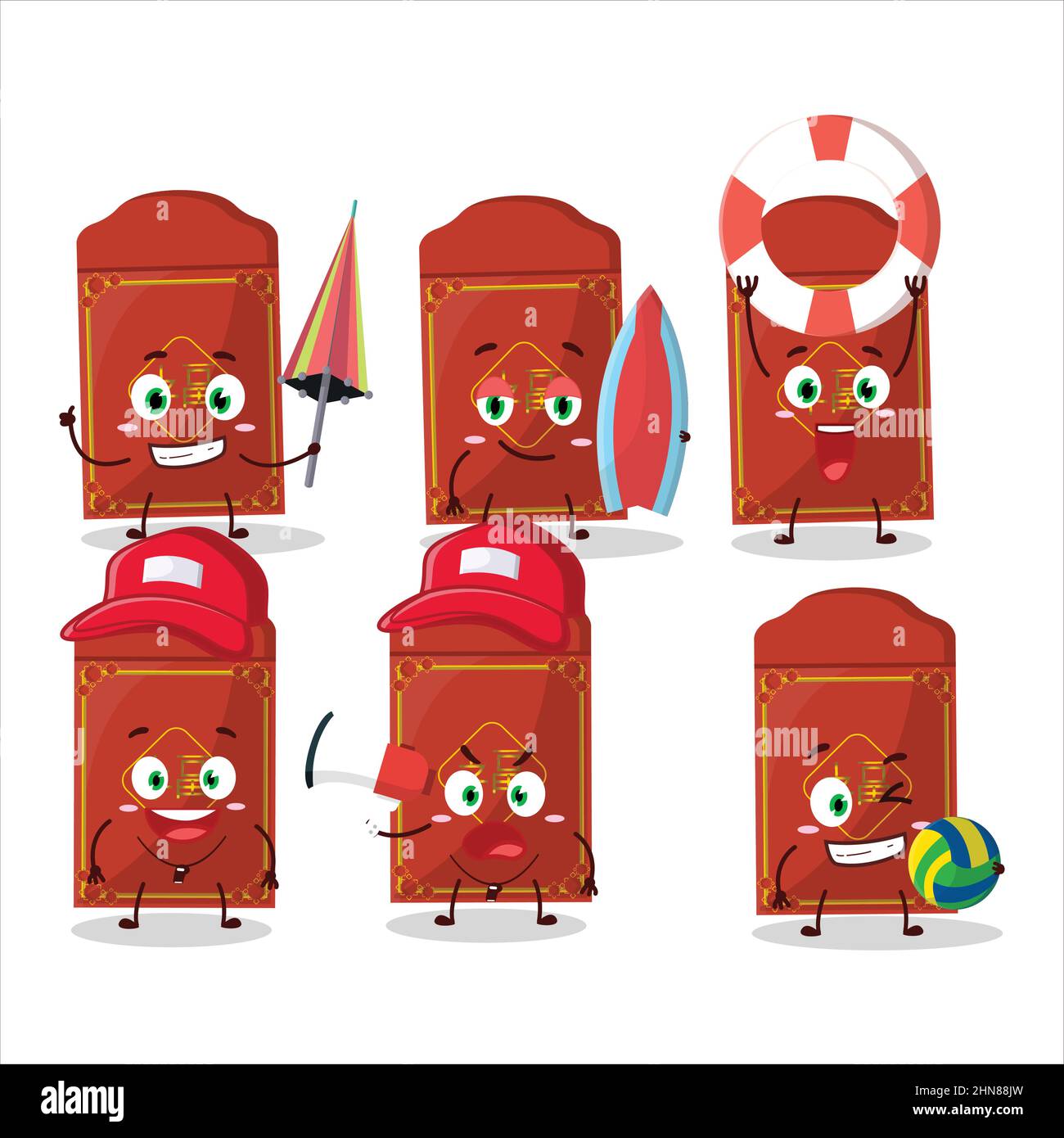 Happy Face red packets chinese cartoon character playing on a beach ...