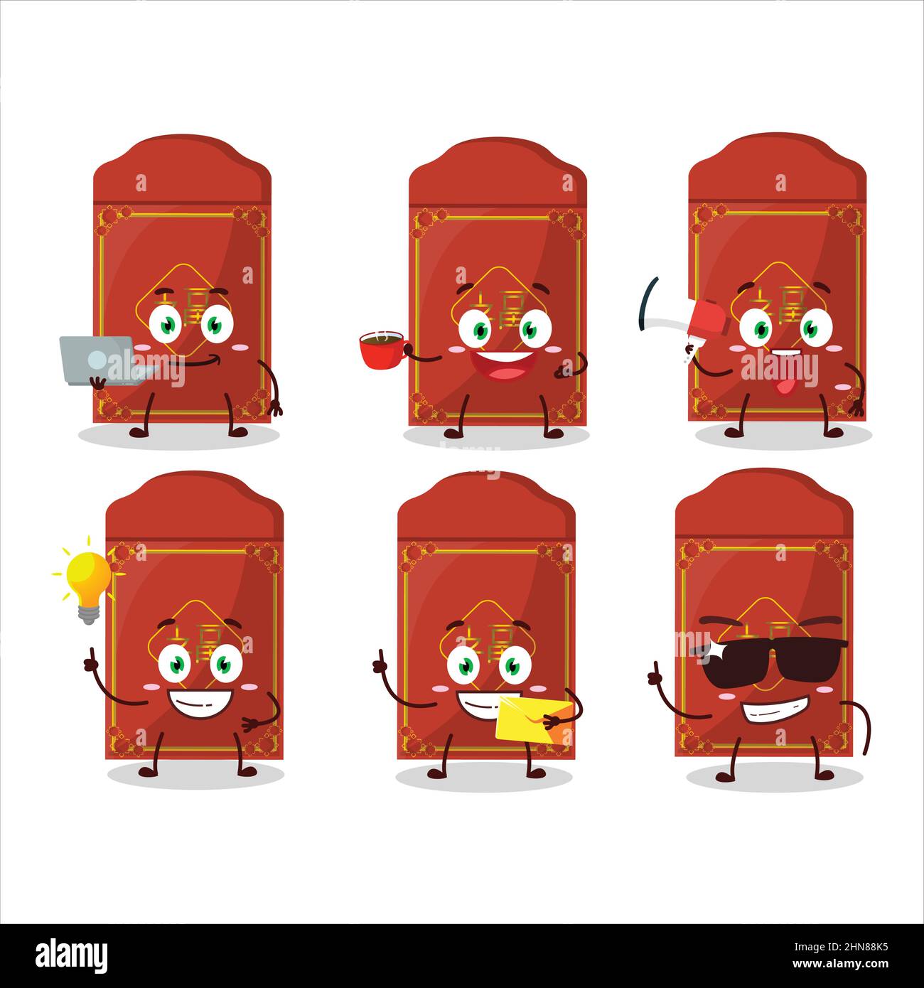 Red packets chinese cartoon character with various types of business ...