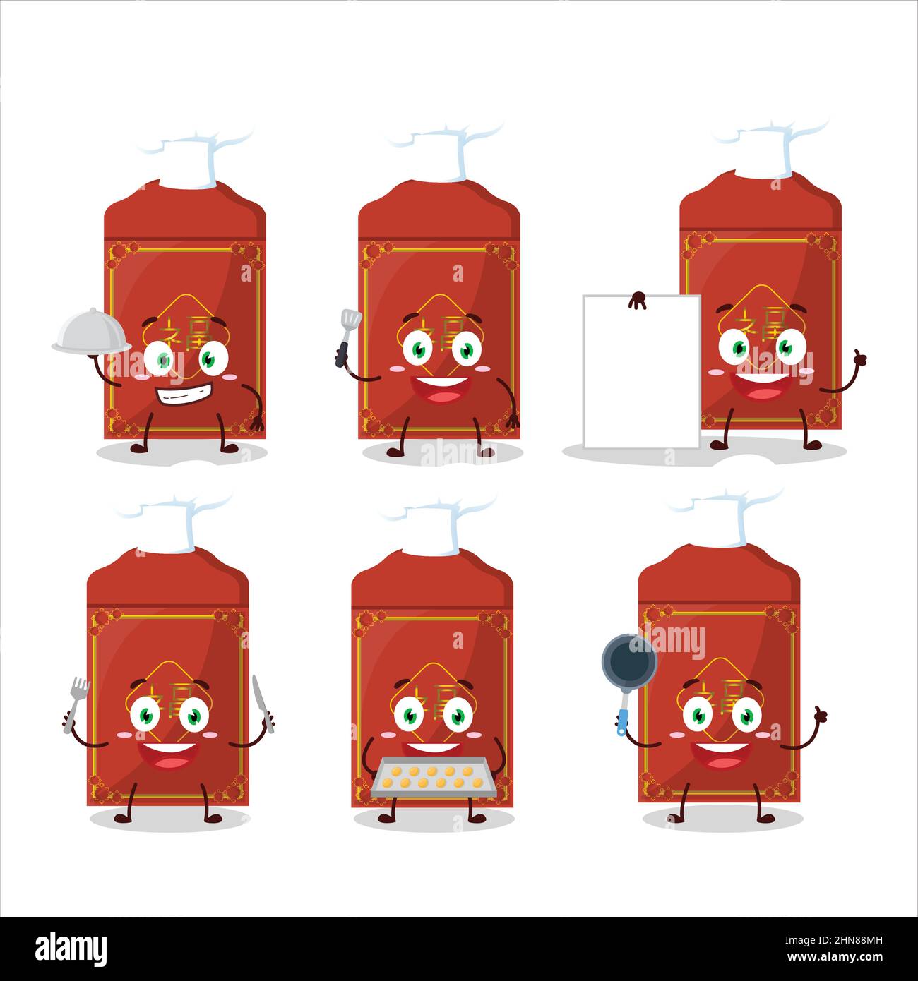 Cartoon character of red packets chinese with various chef emoticons ...