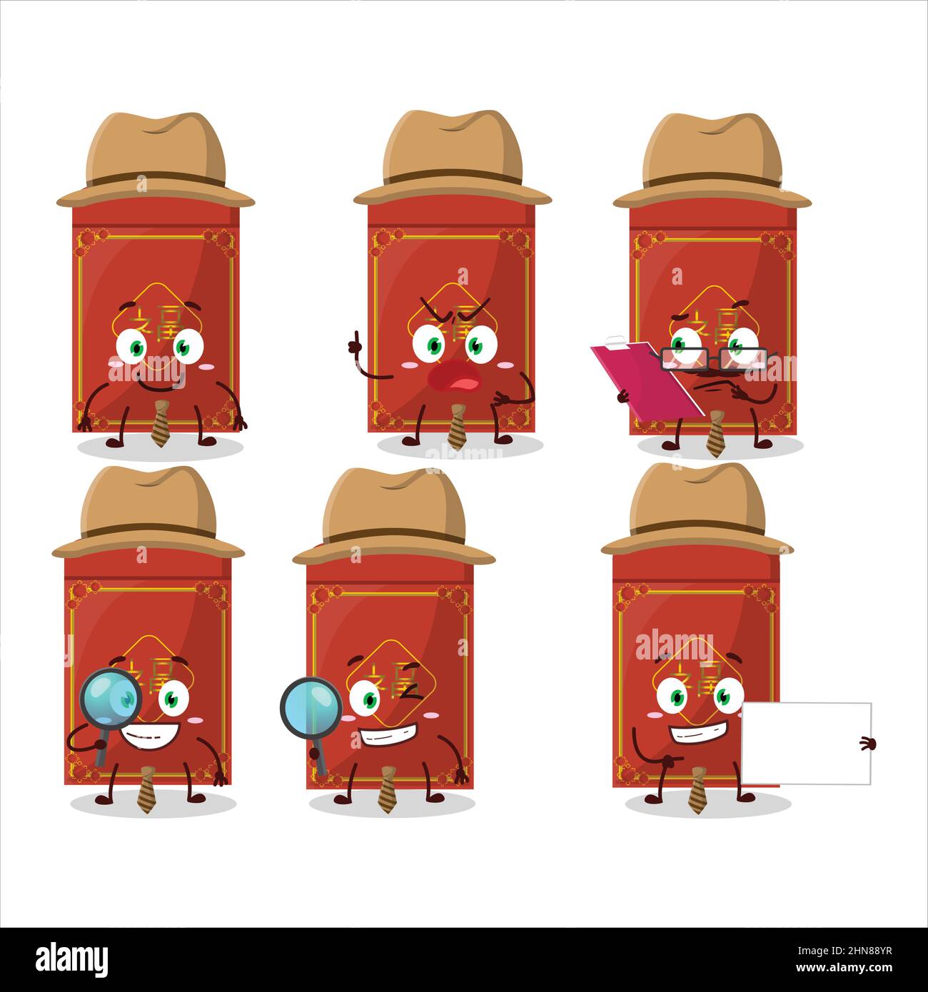 Detective red packets chinese cute cartoon character holding magnifying ...