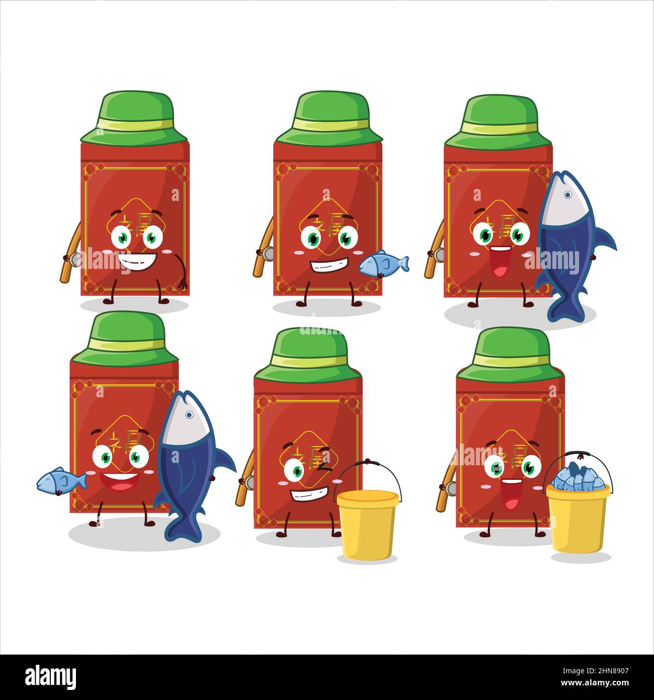 A fisherman red packets chinese cartoon picture catch a big fish ...