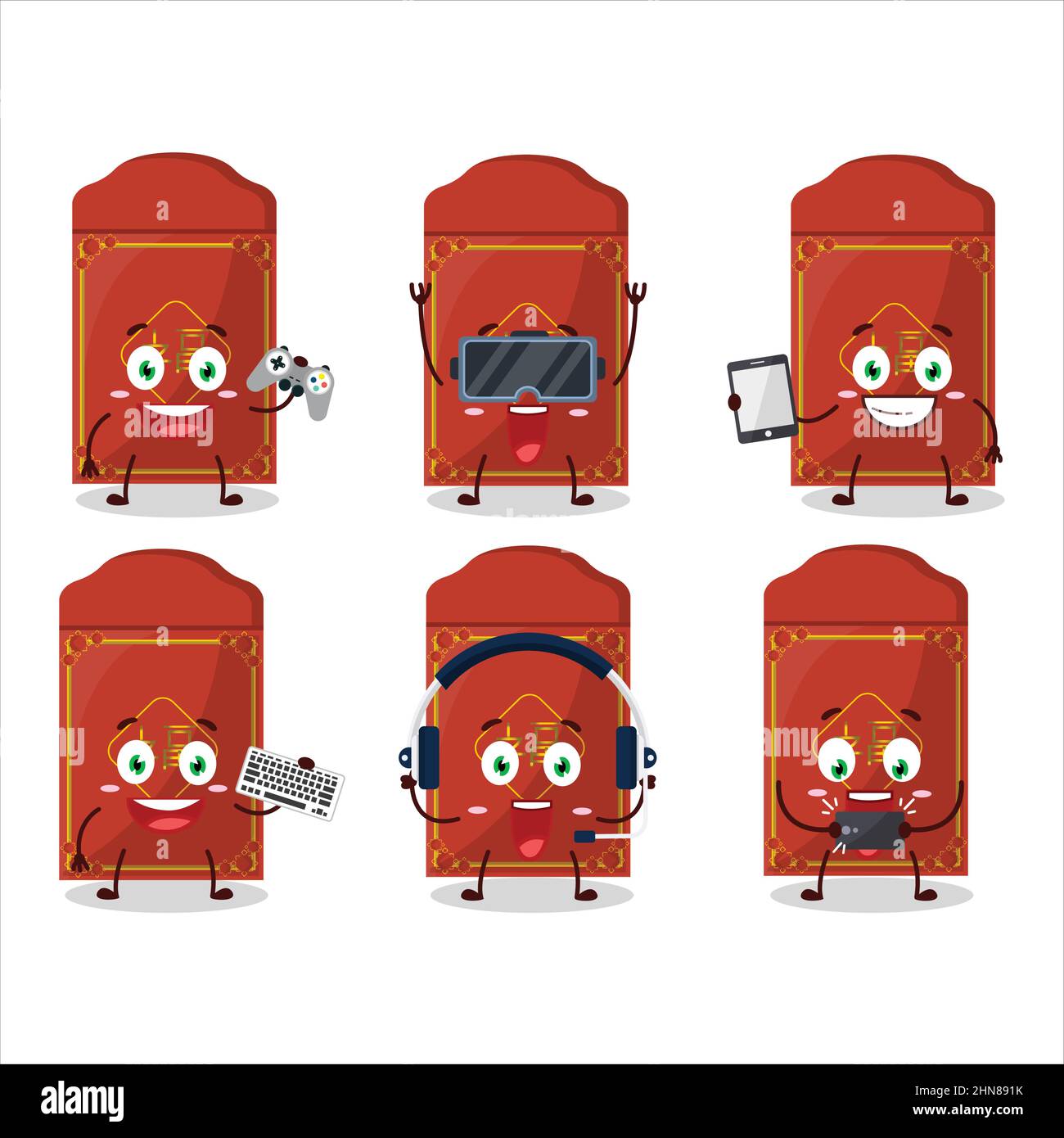 Red packets chinese cartoon character are playing games with various ...