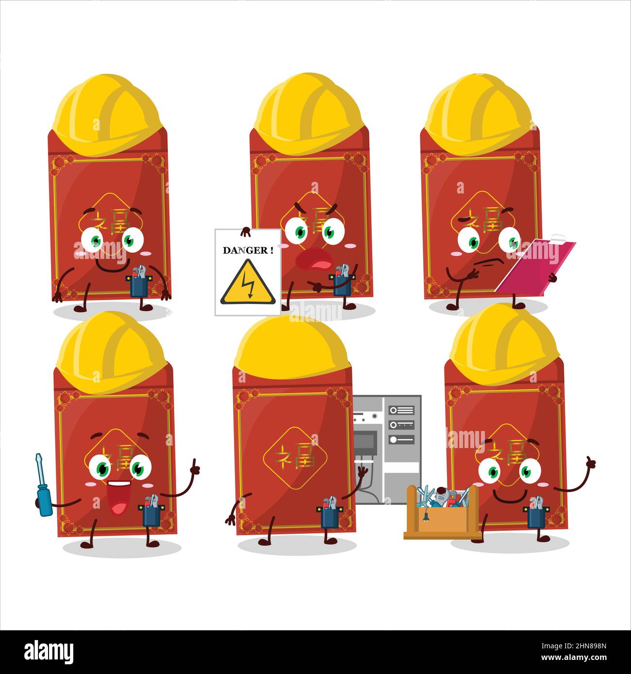 Professional Lineman red packets chinese cartoon character with tools ...