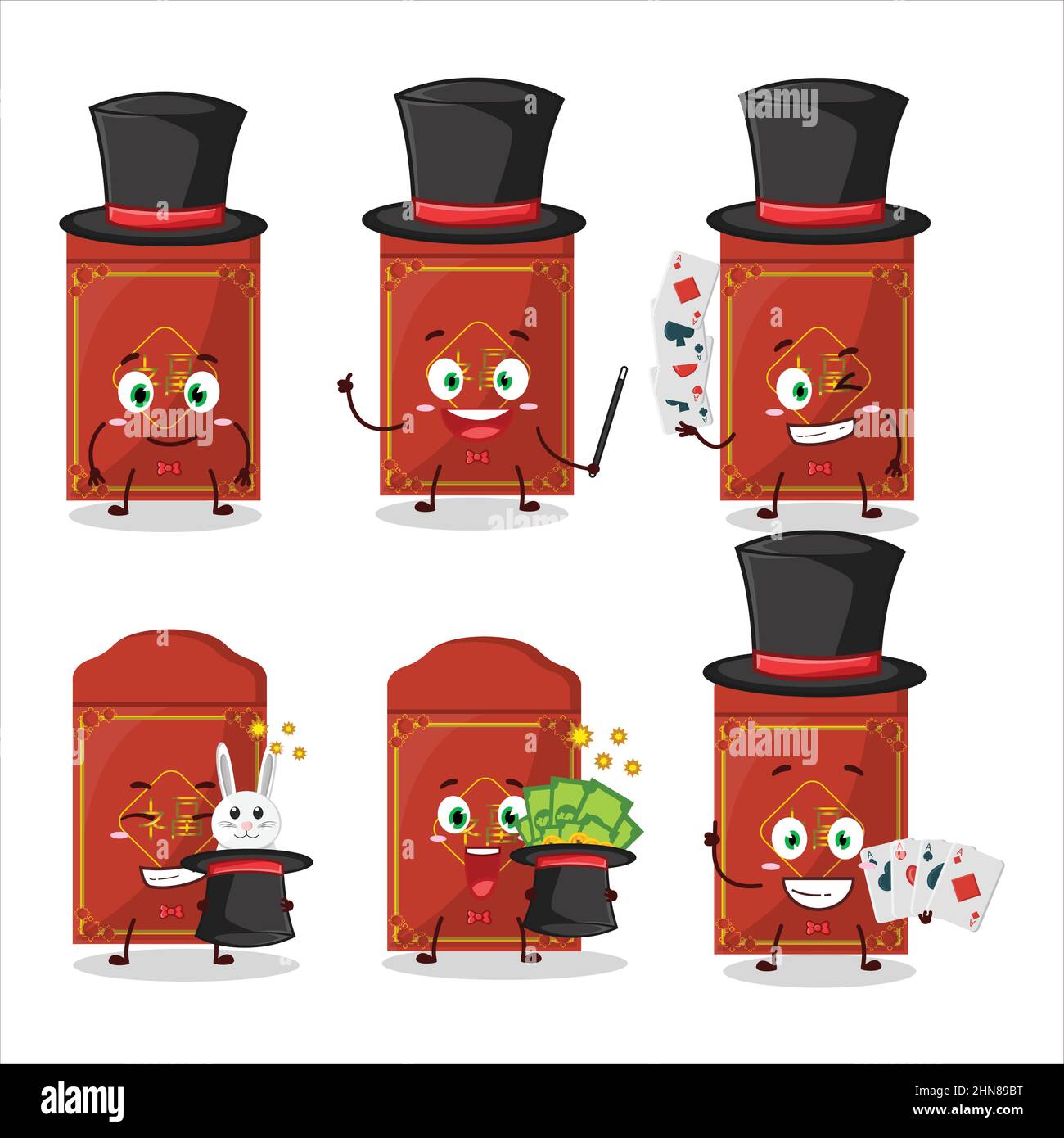 A red packets chinese Magician cartoon character perform on a stage ...