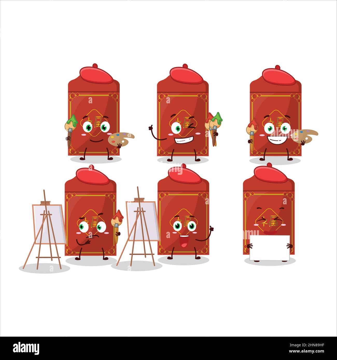 Artistic Artist of red packets chinese cartoon character painting with ...
