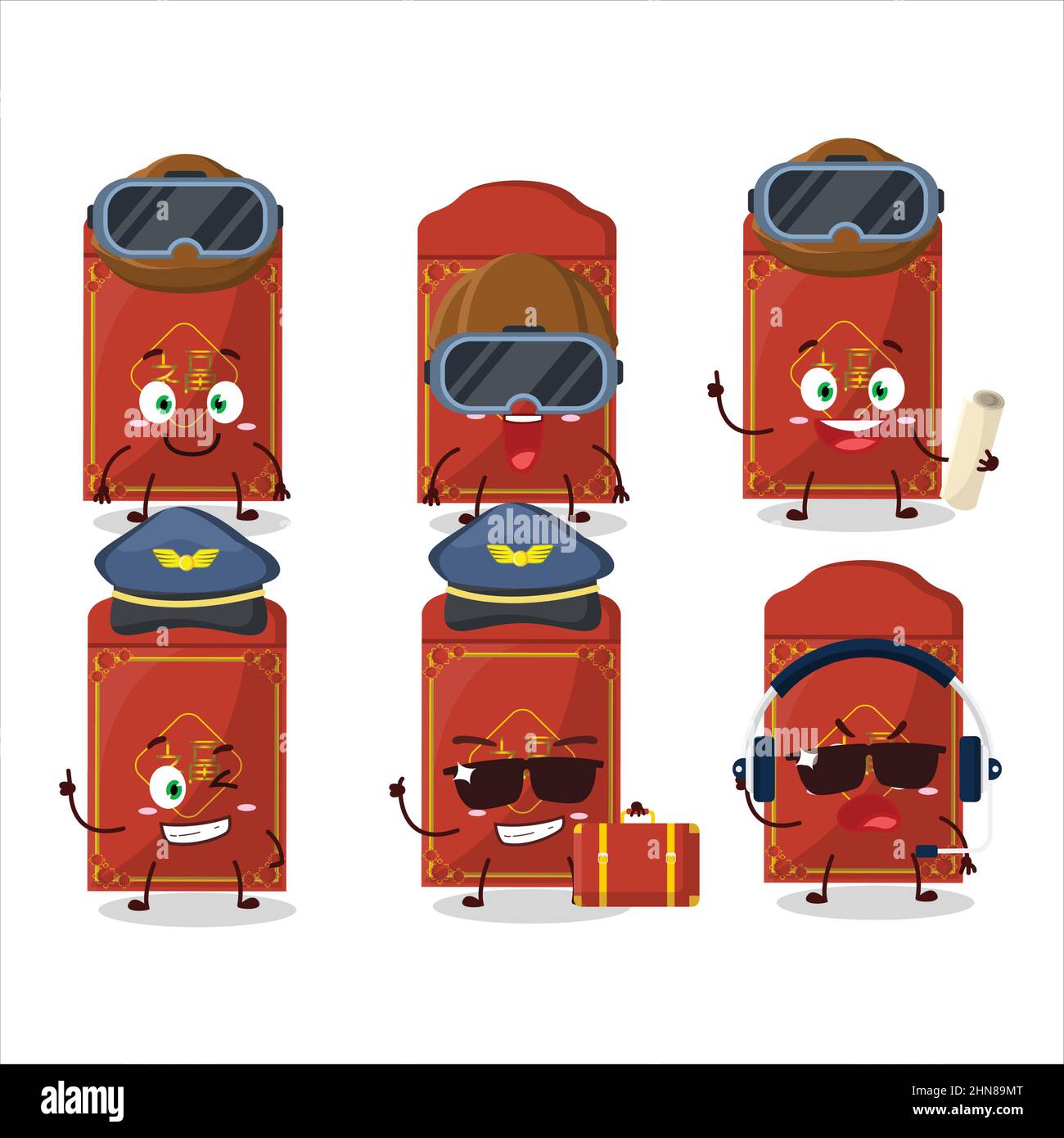 Pilot cartoon mascot red packets chinese with glasses. Vector ...