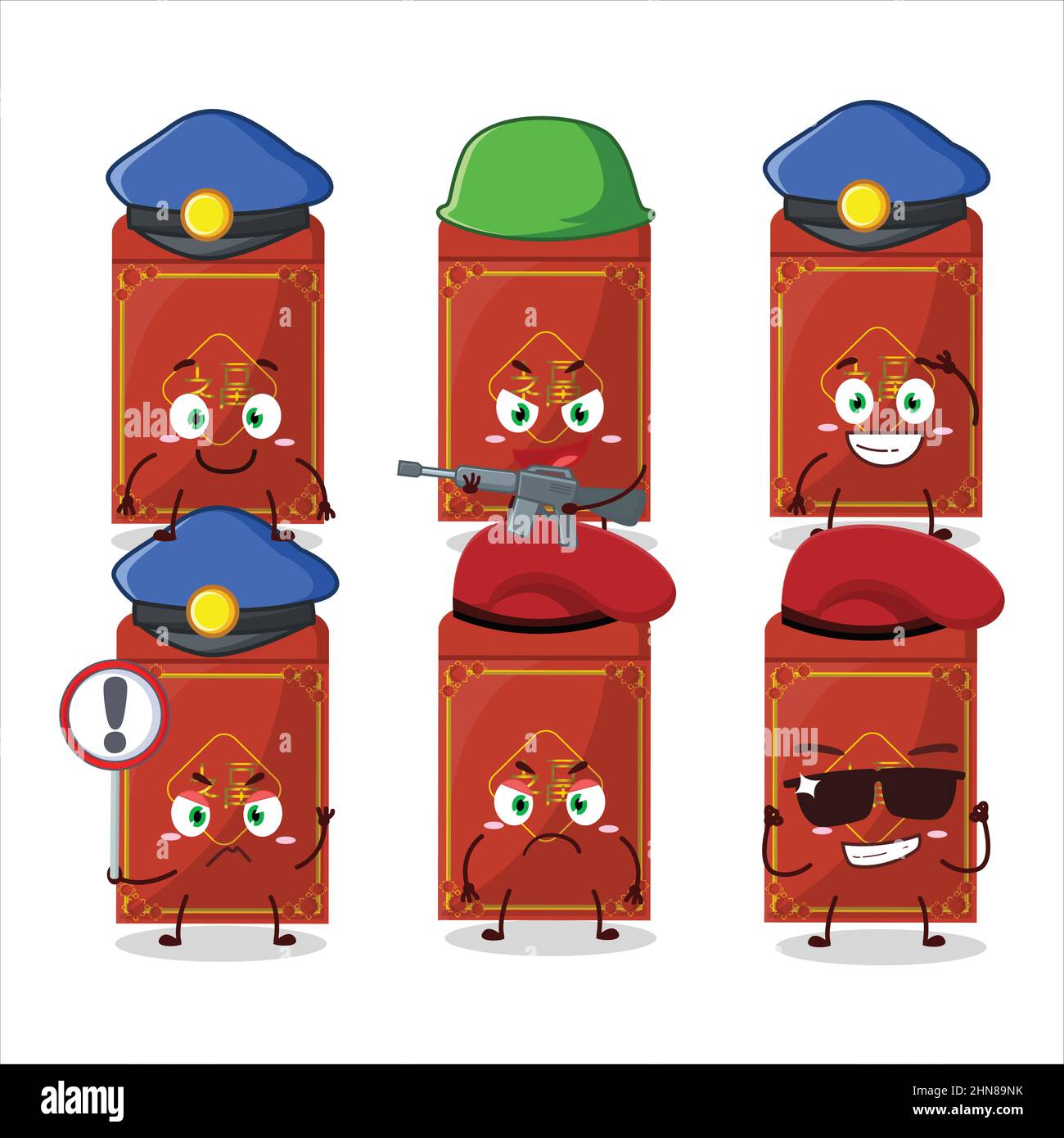 A dedicated Police officer of red packets chinese mascot design style ...
