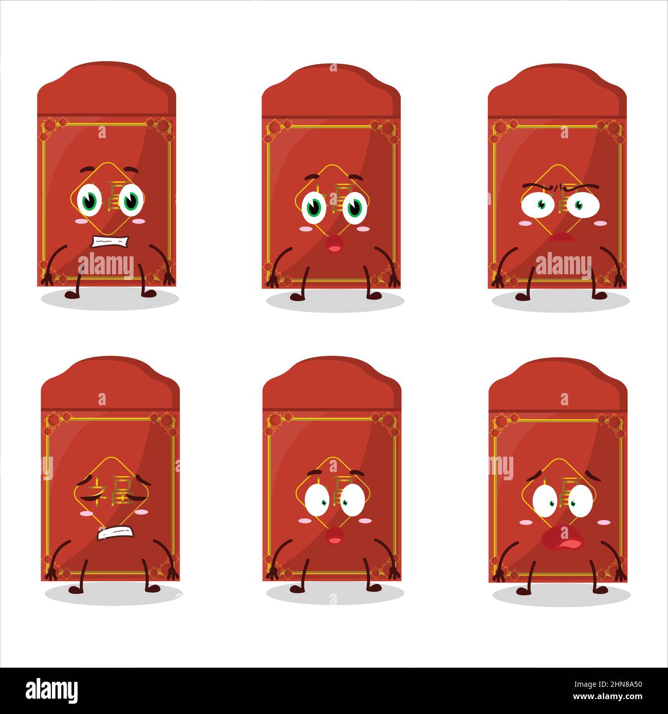 Character cartoon of red packets chinese with scared expression. Vector ...