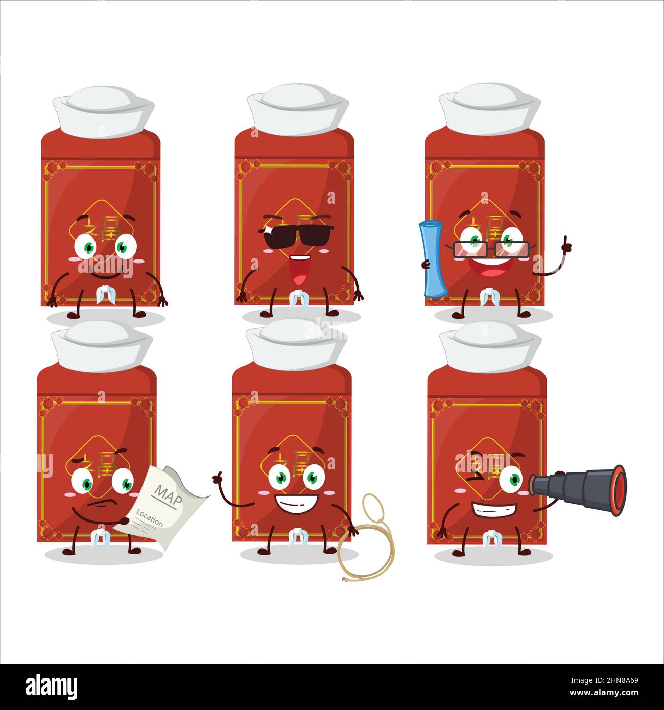 A character image design of red packets chinese as a ship captain with ...