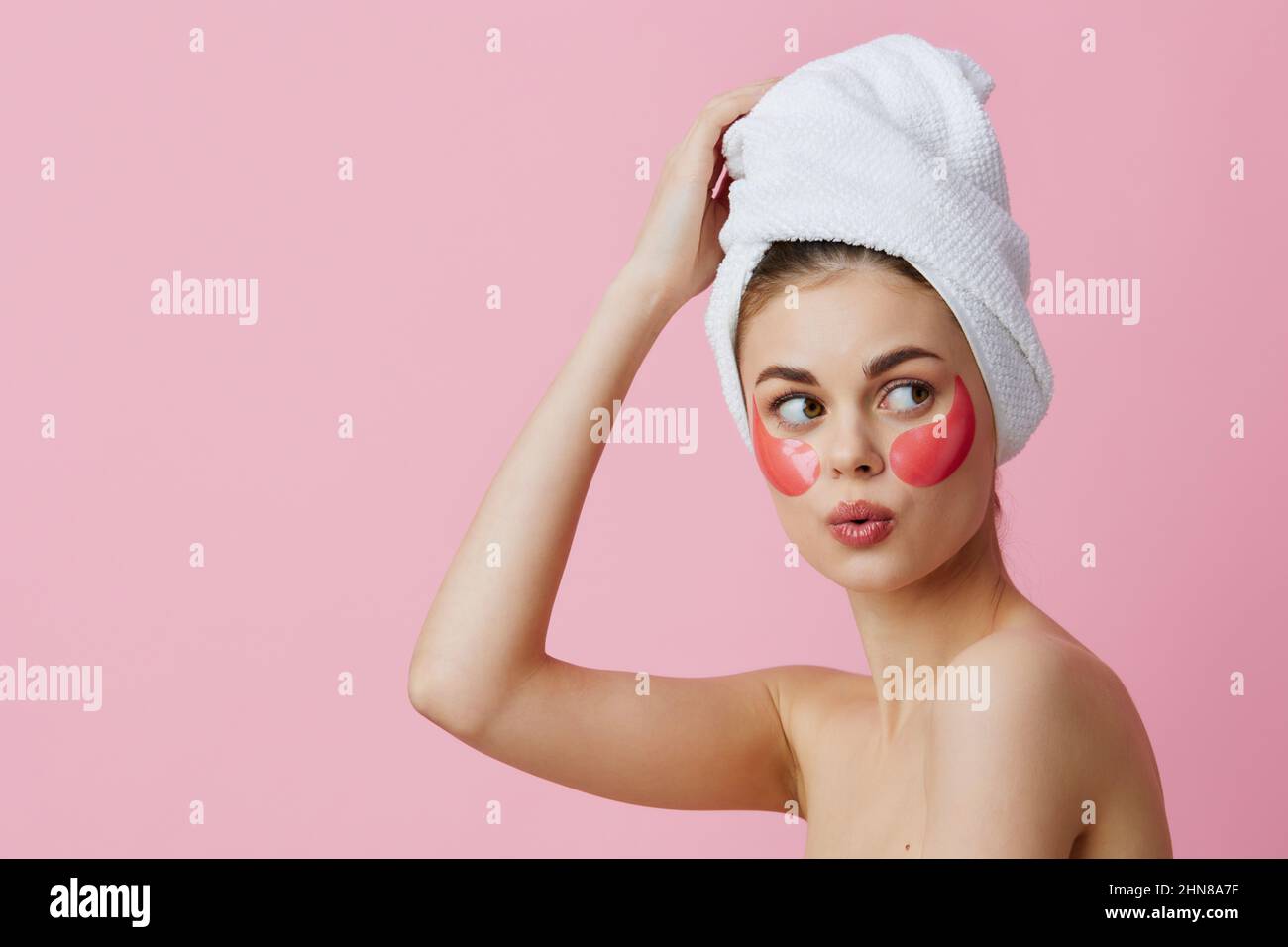 pretty woman pink patches clean skin smile posing close-up Lifestyle ...