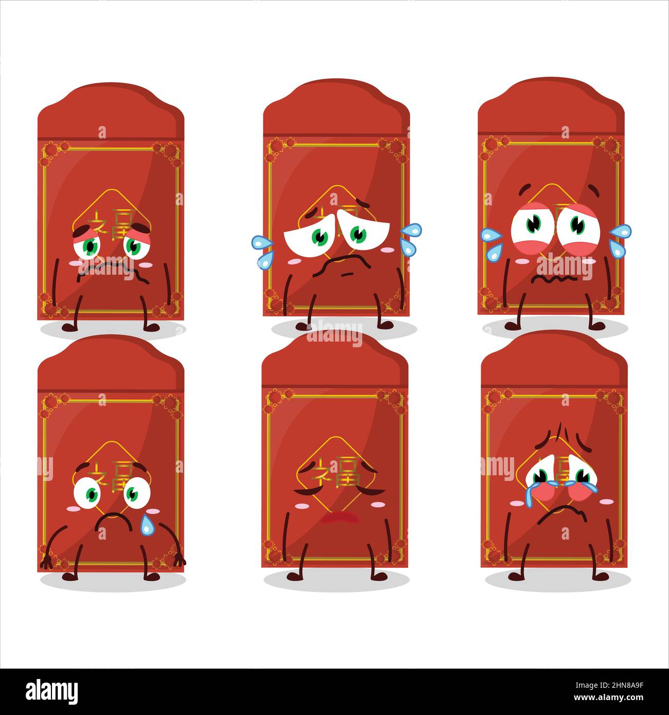 Red packets chinese cartoon character with sad expression. Vector ...