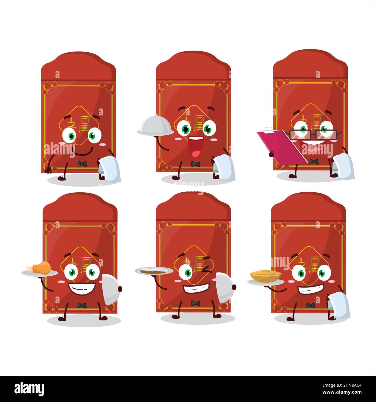 happy red packets chinese waiter cartoon character holding a plate ...