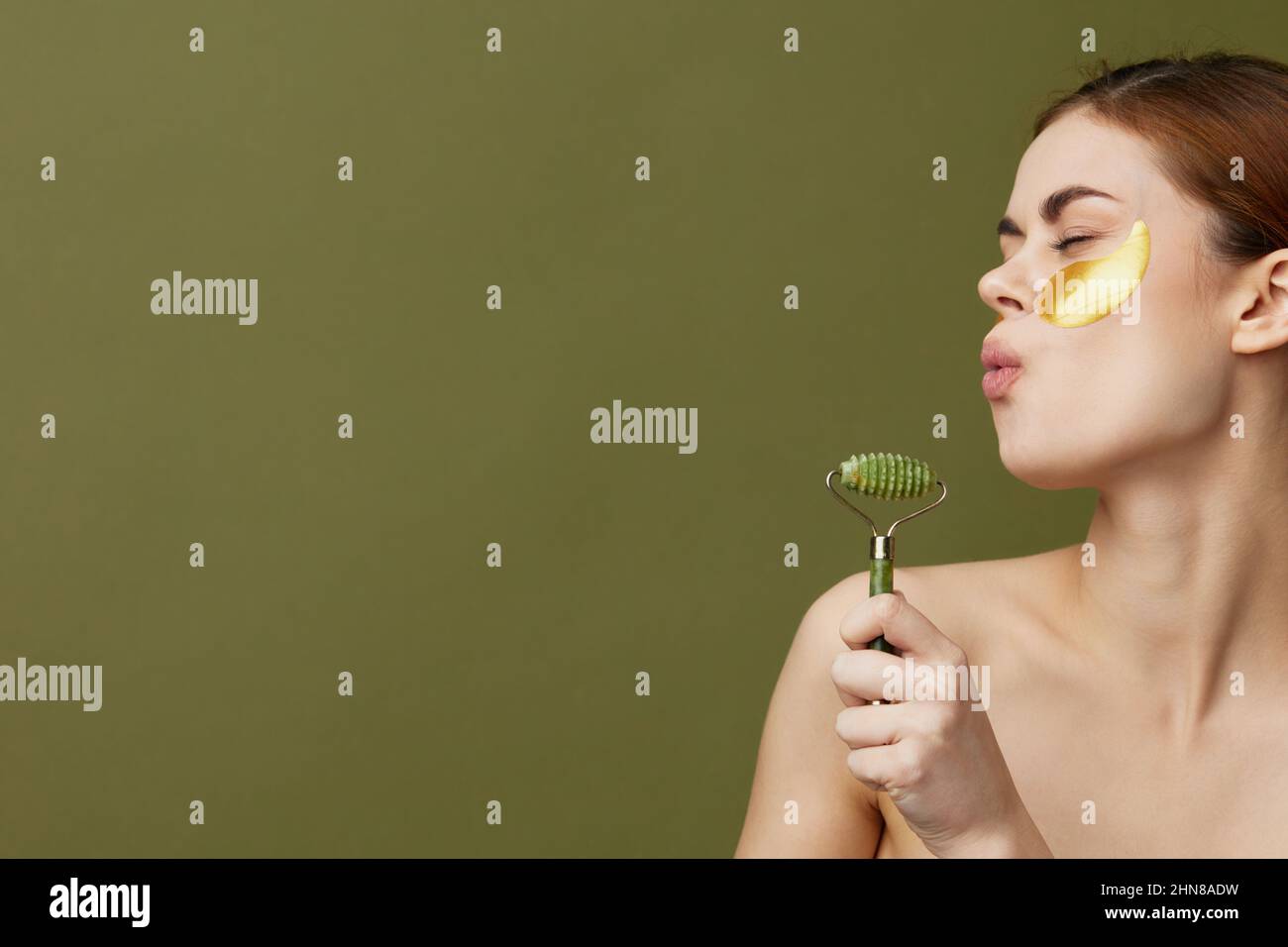 beautiful woman patches rejuvenation skin care fun after shower facial ...