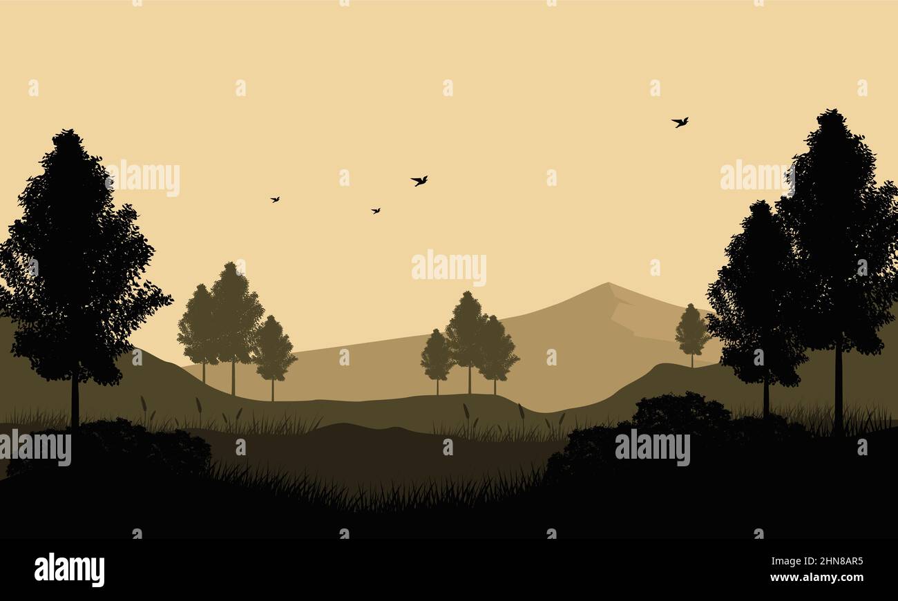 Realistic forest and mountain views from outside the city.Vector ...
