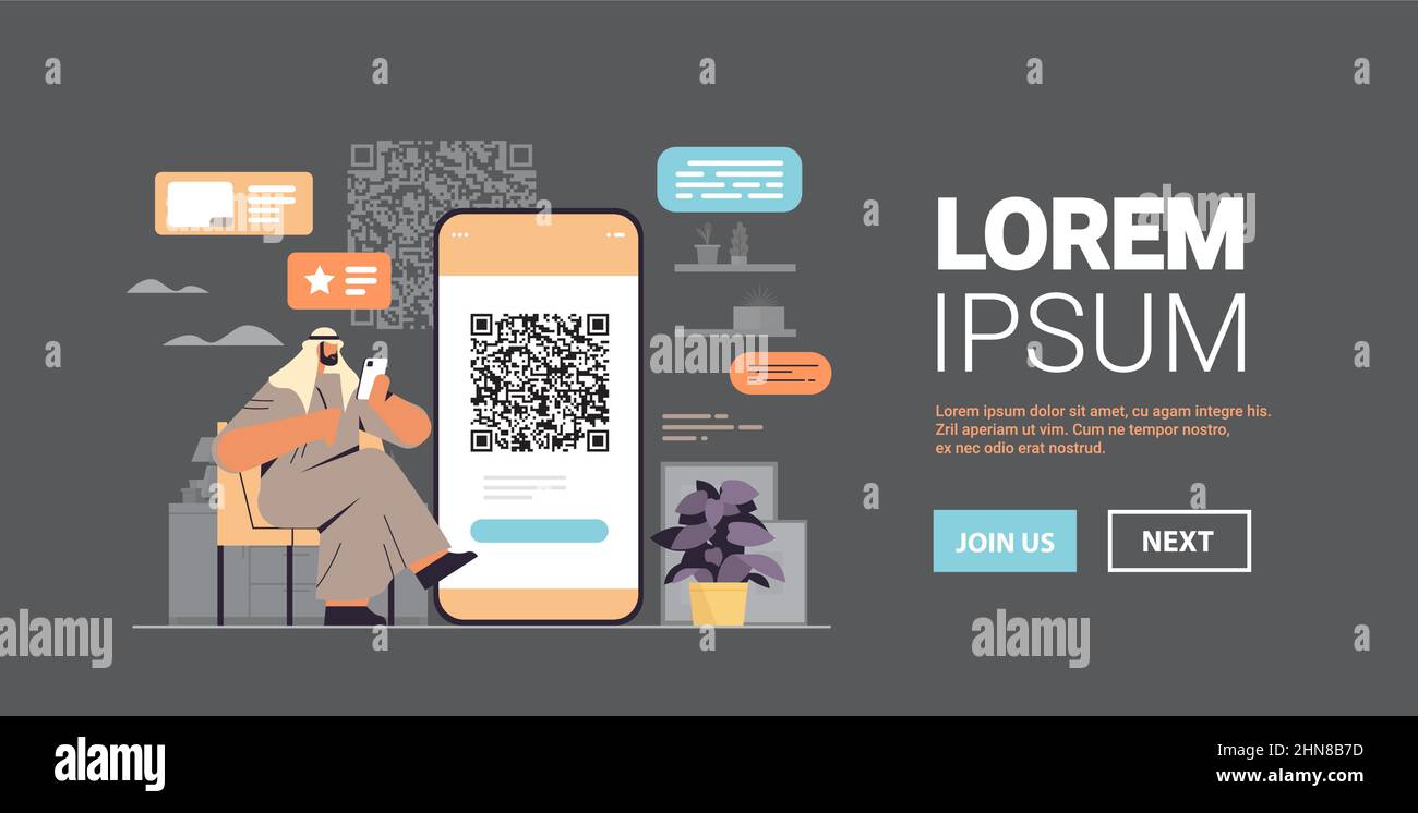 arab man holding smartphone businessman scanning qr code in online ...