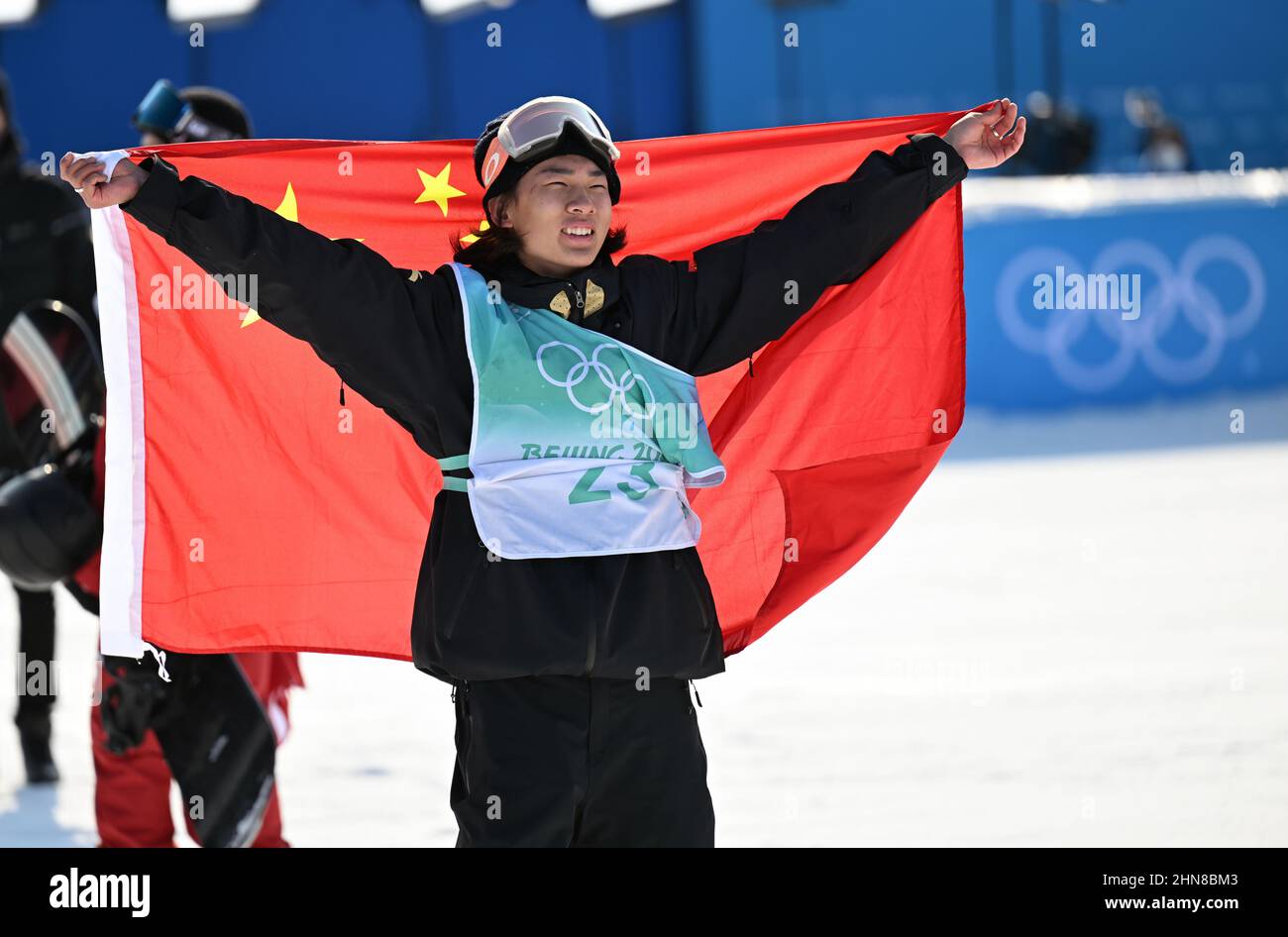 Beijing, China. 15th Feb, 2022. Su Yiming of China celebates after men ...