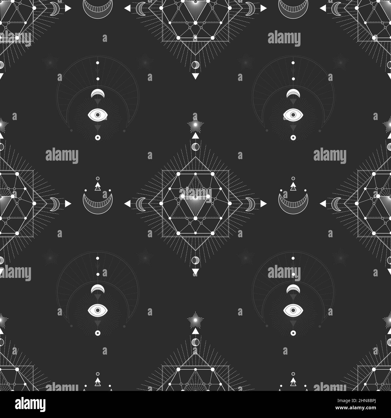 Seamless pattern with sacred geometric symbols. Background with magical ...