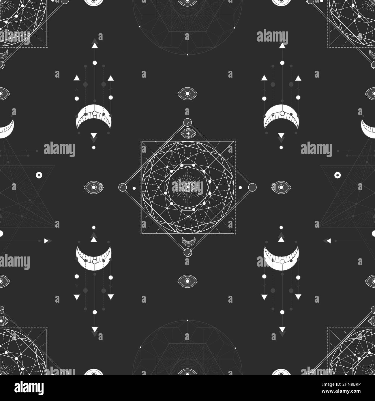 Seamless pattern with sacred geometric symbols. Background with magical ...