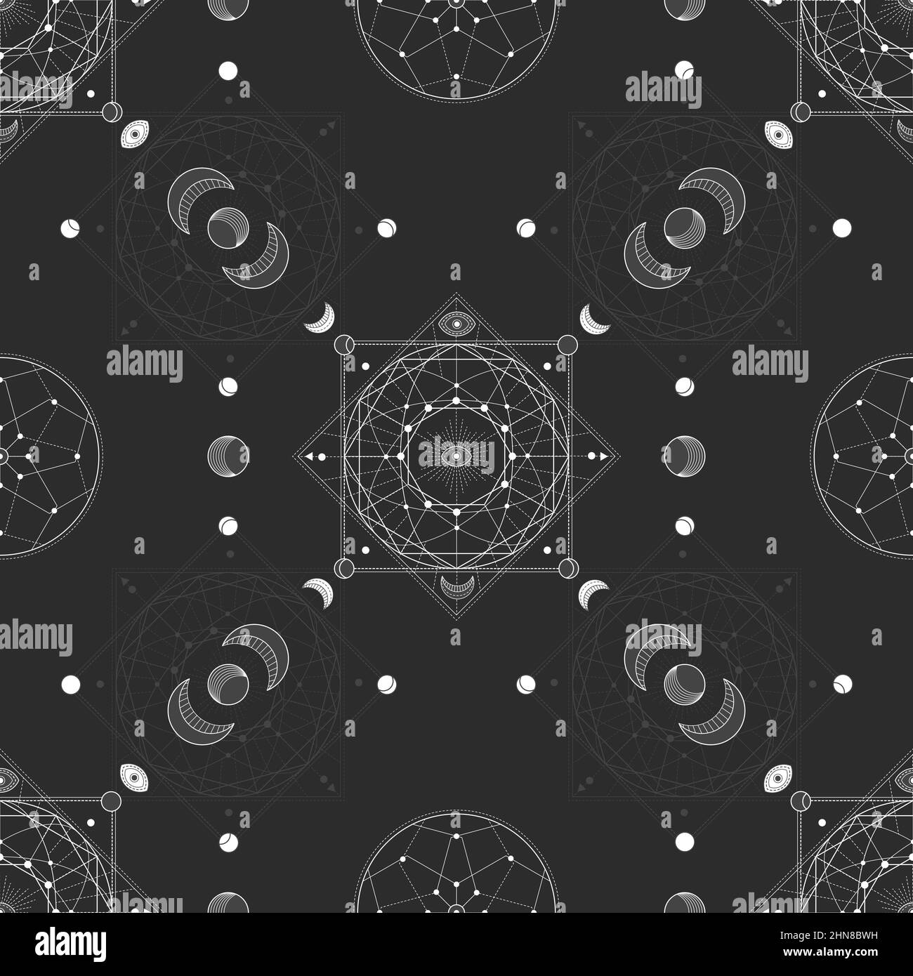 Seamless pattern with sacred geometric symbols. Background with magical ...