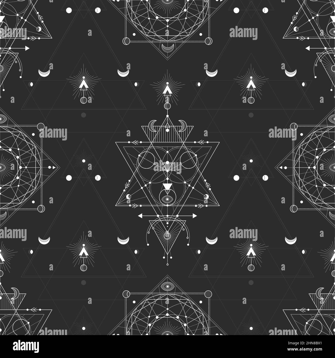 Seamless pattern with sacred geometric symbols. Background with magical ...