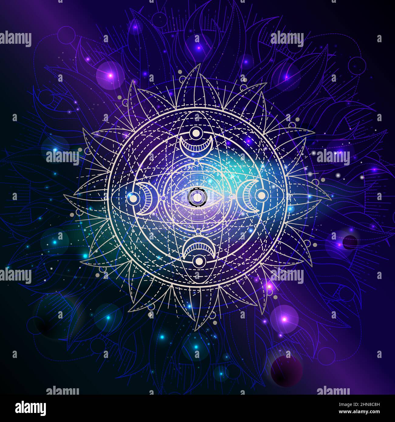 Vector illustration of Sacred geometric symbol against the space ...